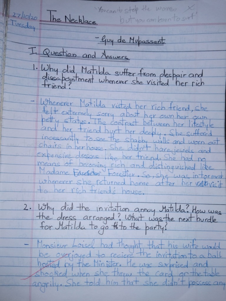 The Necklace - Notes Class 10 | PDF