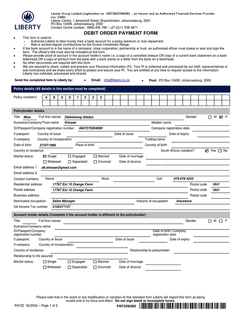 Debit Order Payment Form - JUNE 2021 | PDF | Banks | Debit Card