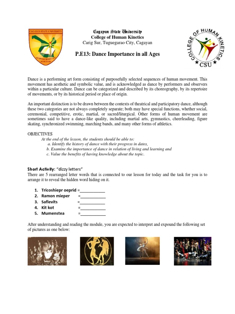 P.E13: Dance Importance in All Ages: College of Human Kinetics | PDF | Dances | Crete