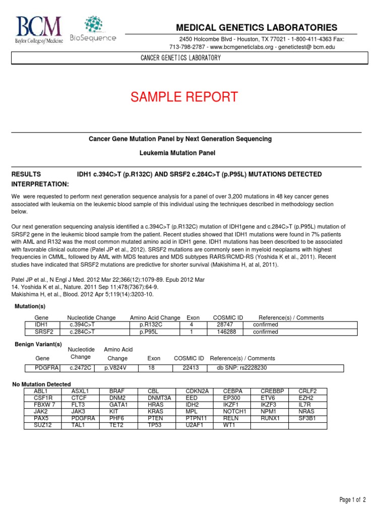 Leukemia Panel Sample Report 2 | PDF | Mutation | Amplicon