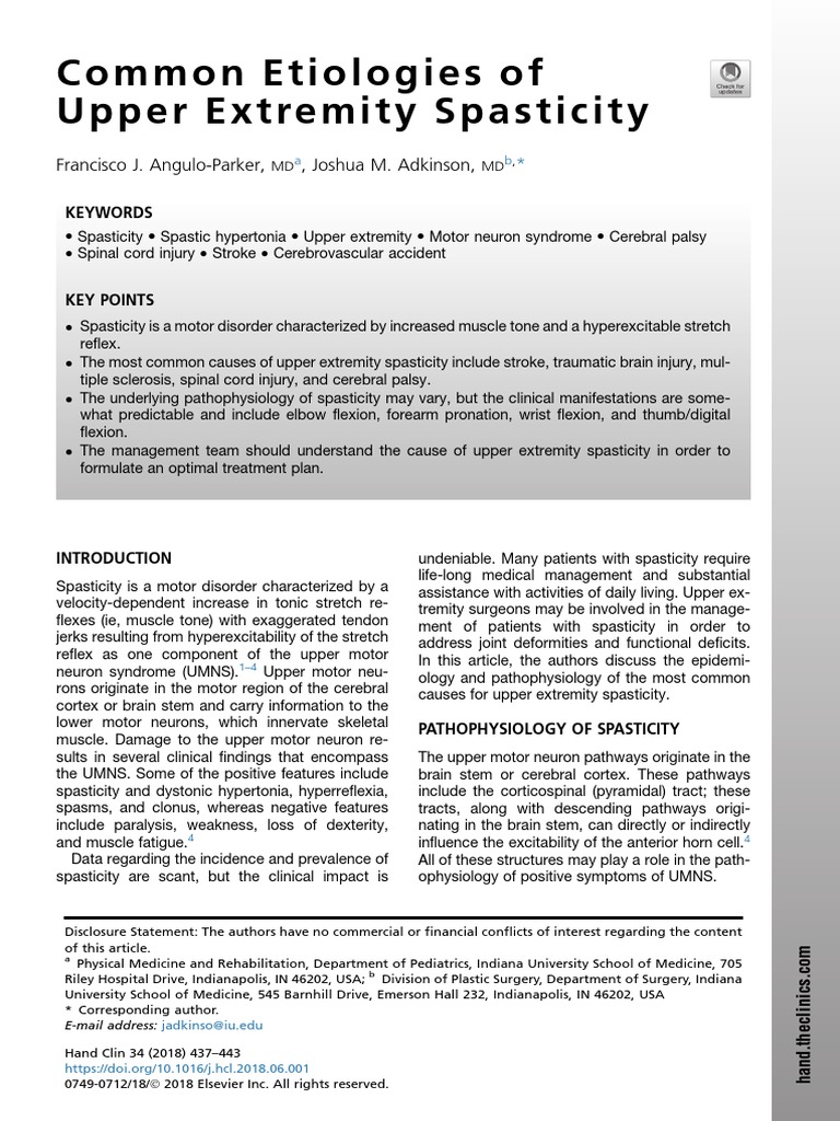 Common Etiologies of Upper Extremity Spasticity | PDF | Multiple ...