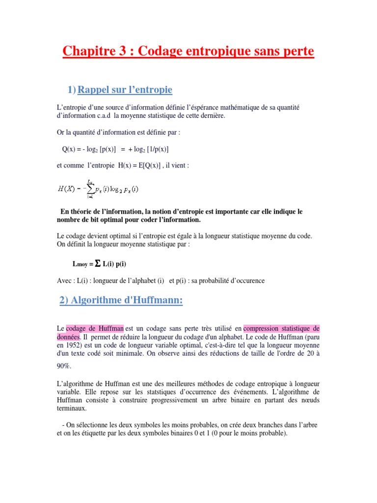 ch2 Codage Entropique | PDF | Programmation informatique | Âge de l'information