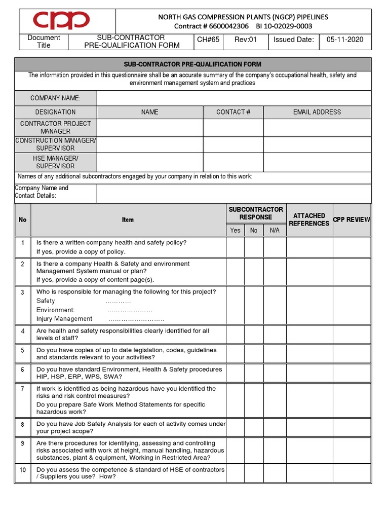 14-Sub-Contractor Safety Pre-Qualification Form | PDF | Occupational ...