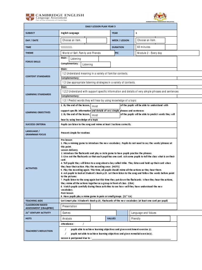 RPH Bi Year 3 Module 2 (l17-l32) | PDF | Lesson Plan | Teachers