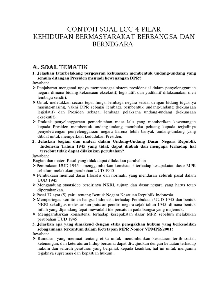 Soal dan Jawaban LCC 4 Pilar Indonesia | PDF