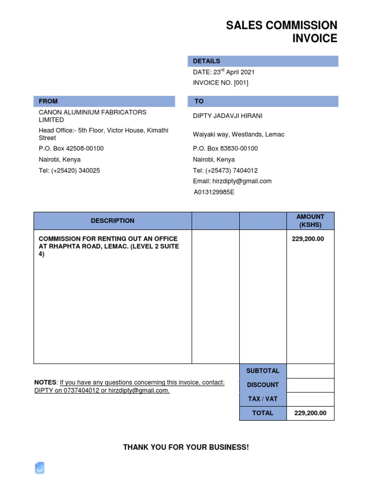 Sales Commission Invoice for Rental | PDF