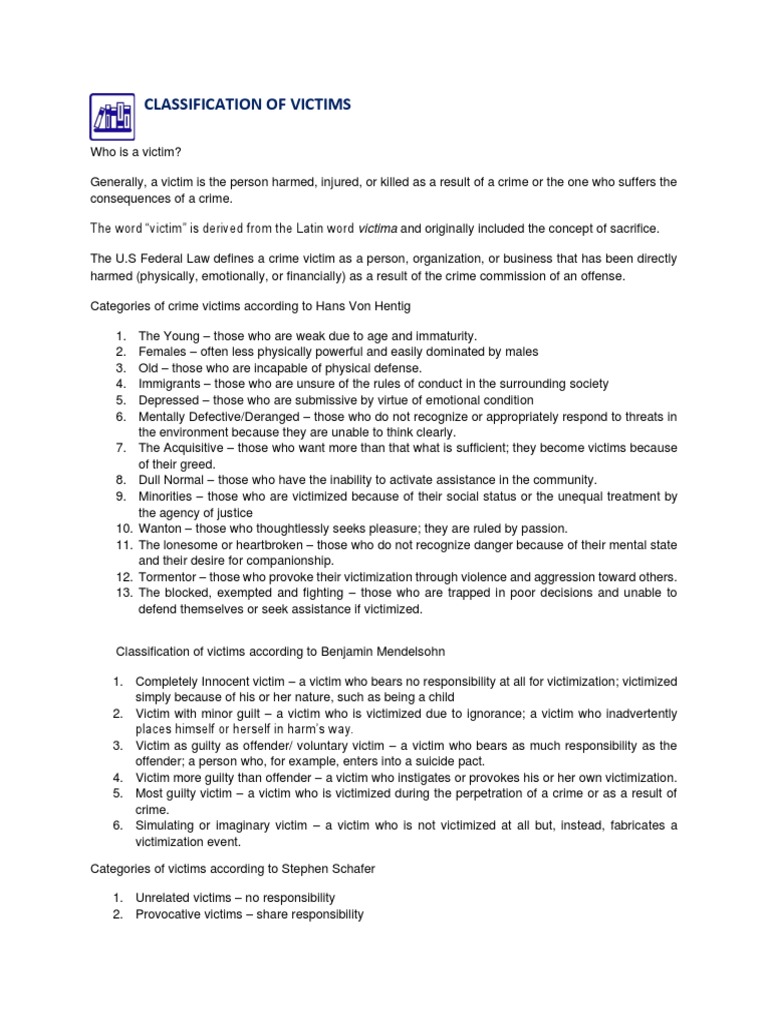 Classification of Victims | PDF | Crimes | Crime & Violence