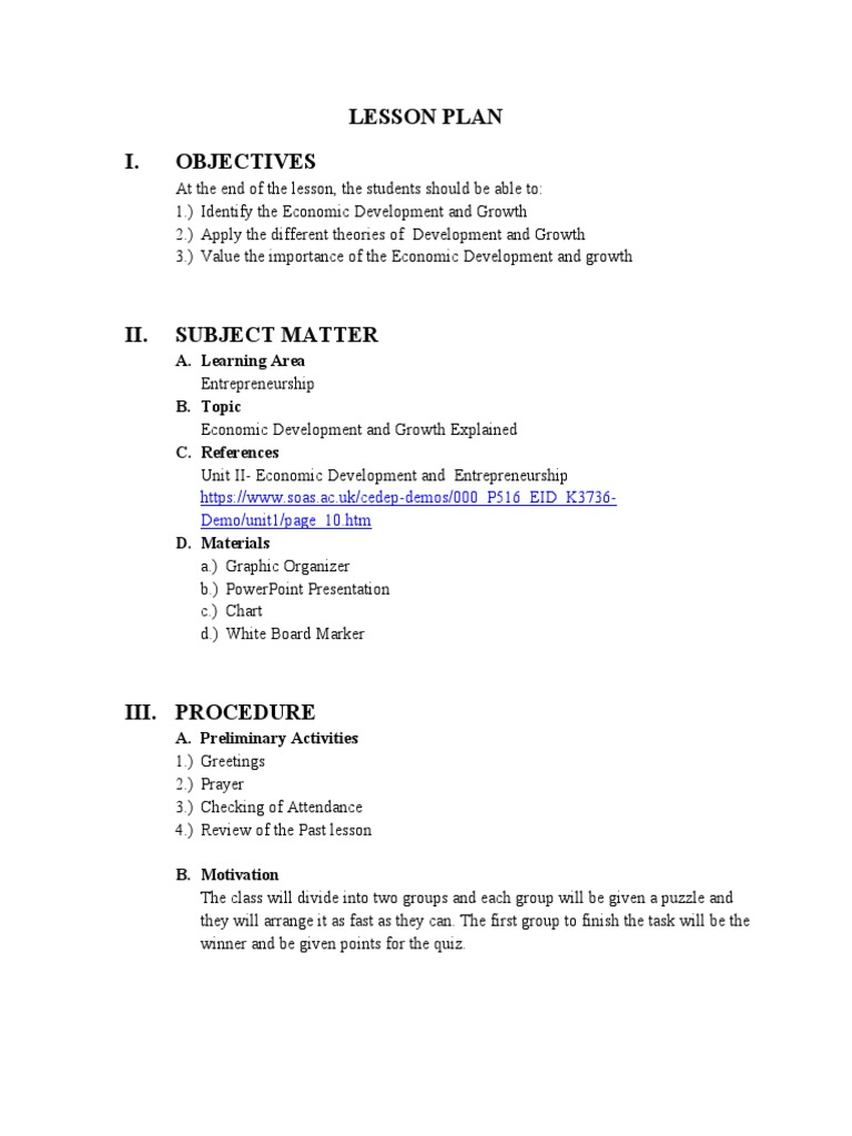 LESSON PLAN Entrepreneur | PDF | Economic Growth | Entrepreneurship