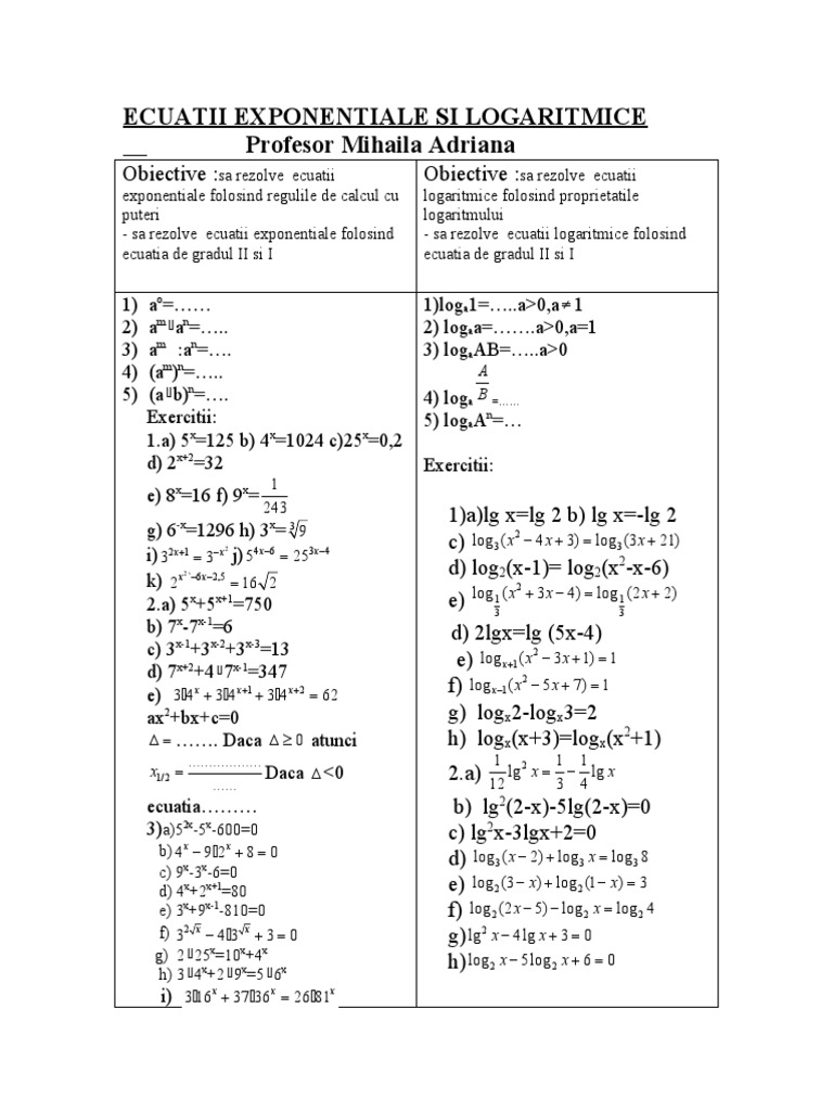 Ecuatii Exponentiale si Logaritmice | PDF