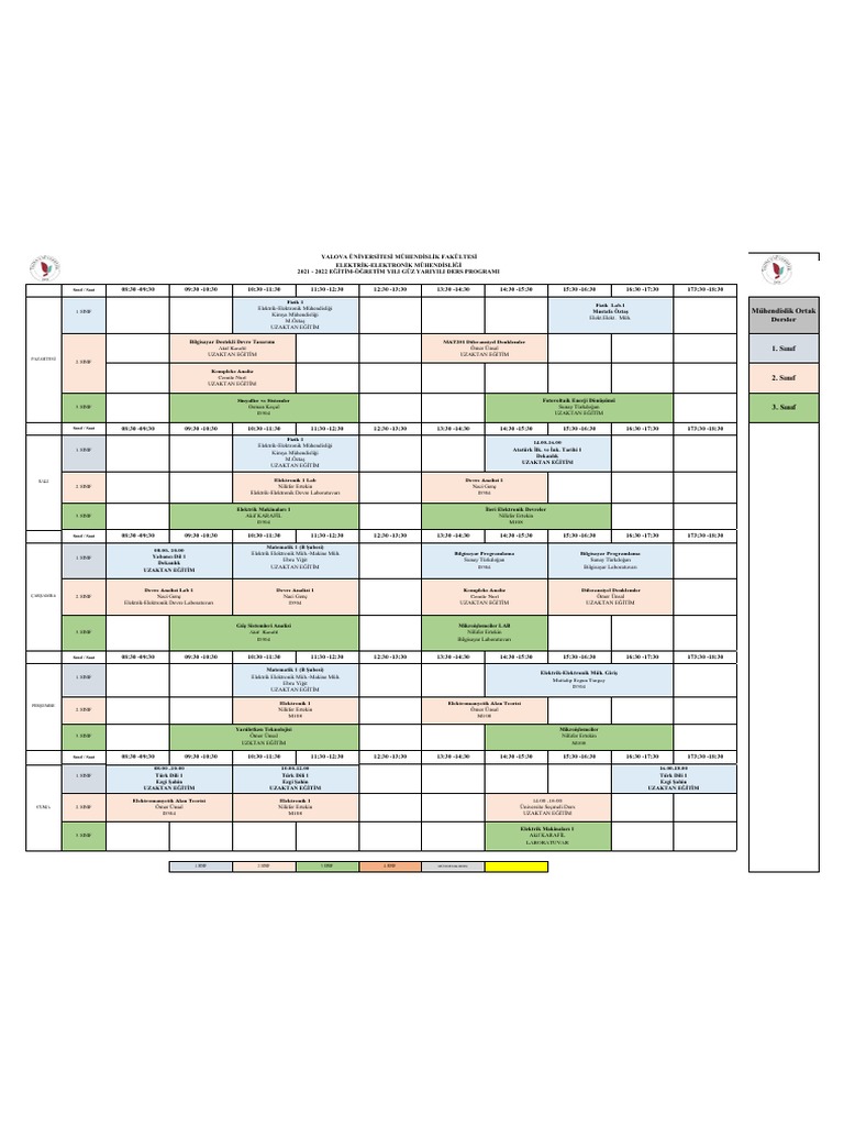 Elektrik Elektronik Muhendisligi 2021-2022 Guz Donemi Ders Program | PDF