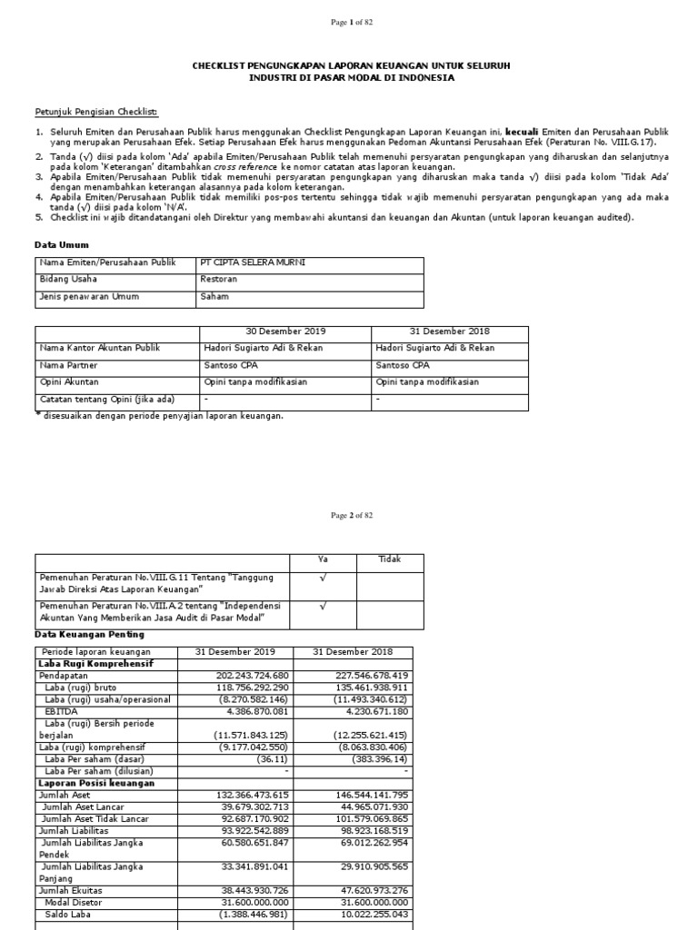 Checklist Pengungkapan Laporan Keuangan Csmi | PDF