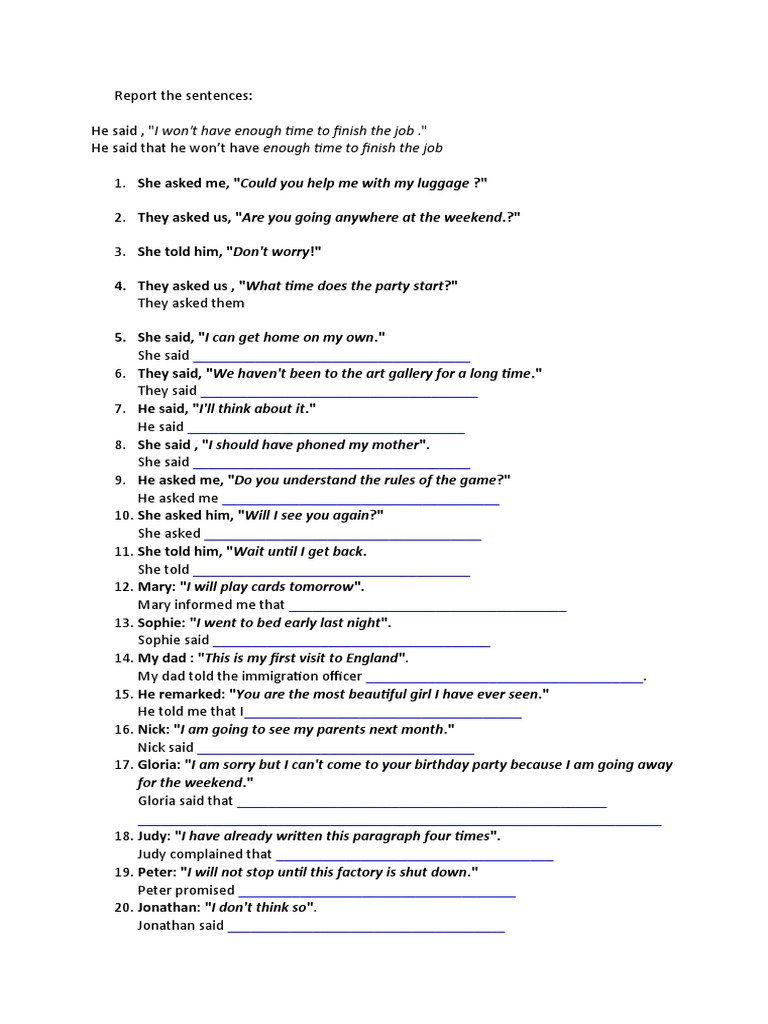 Reported Speech Exercise+reporting Verbs Links | PDF