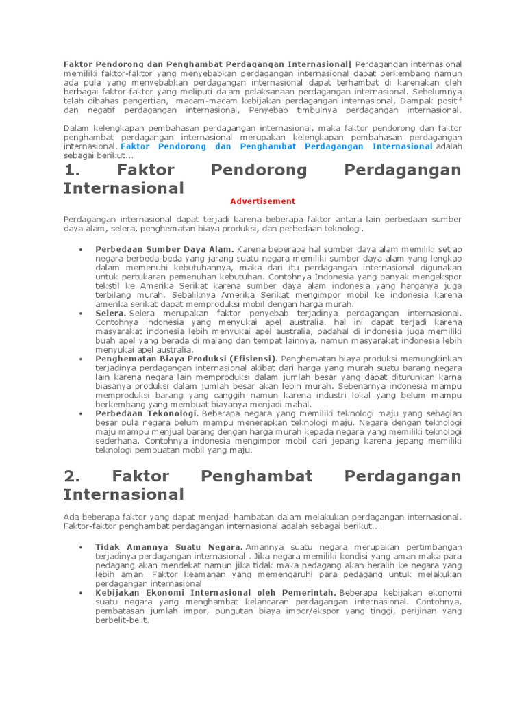 Faktor Pendorong Dan Penghambat Perdagangan Internasional | PDF