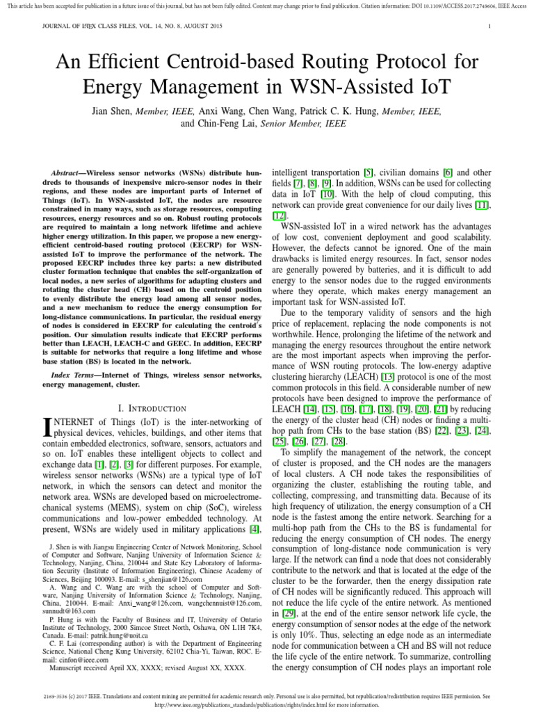 An Efficient Centroid-Based Routing Protocol For Energy Management in WSN-Assisted IoT | PDF ...