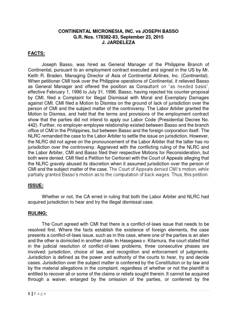3.continental Micronesia, Inc. Vs Joseph Basso | PDF | Jurisdiction ...