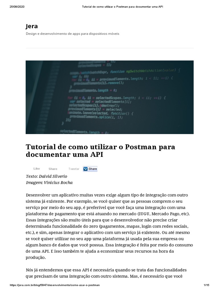 Tutorial de Como Utilizar o Postman para Documentar Uma API | PDF | Aplicativo para celular ...