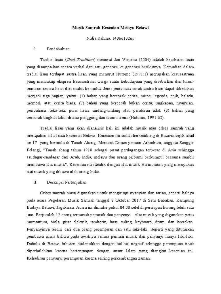 Musik Sambrah Percampuran Melayu Betawi | PDF | Seni