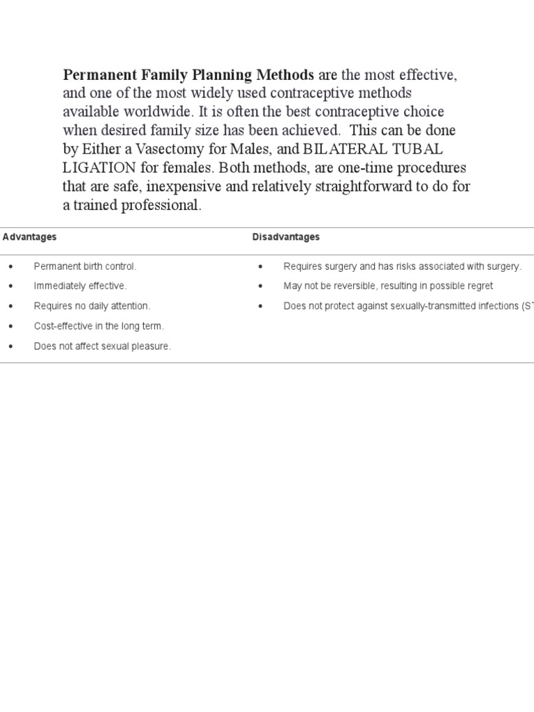 Permanent Family Planning Methods | PDF | Birth Control | Human ...