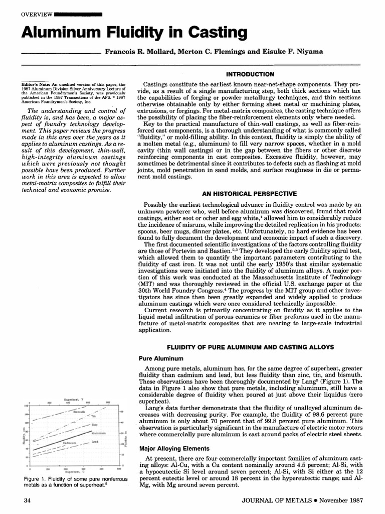 Aluminum Fluidity in Casting: Francois R. Mollard, Merton C. Flemings ...