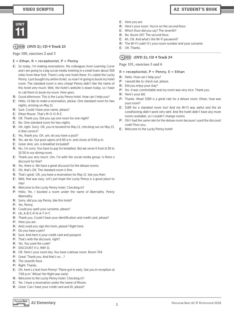 Video Scripts A2 Student'S Book: (DVD 2) CD 4 Track 23 (DVD 2) CD 4 ...