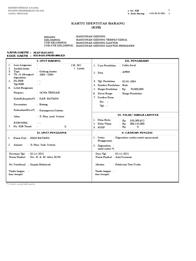 Kartu Identitas Barang (KIB) UAKPB | PDF