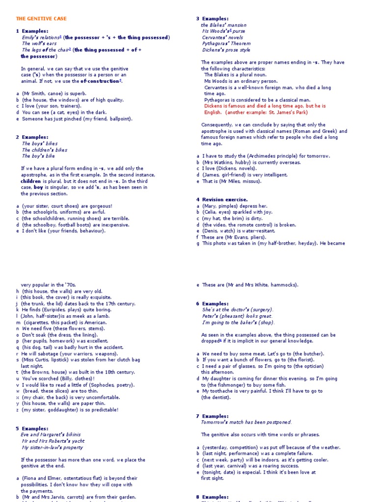 THE GENITIVE CASE - Complete Explanation and Exercises | PDF