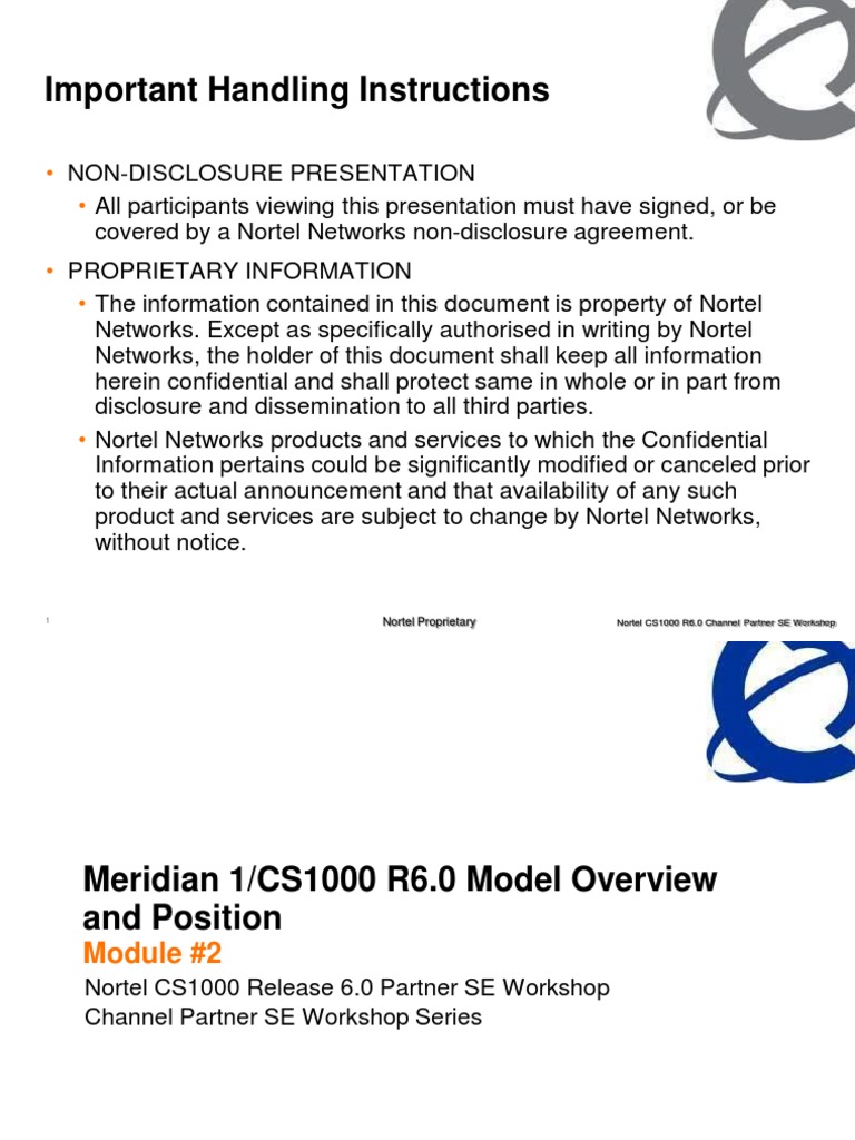 Navigating Nortel's Proprietary Presentation: An Overview of the Meridian 1/CS1000 Product Lines ...