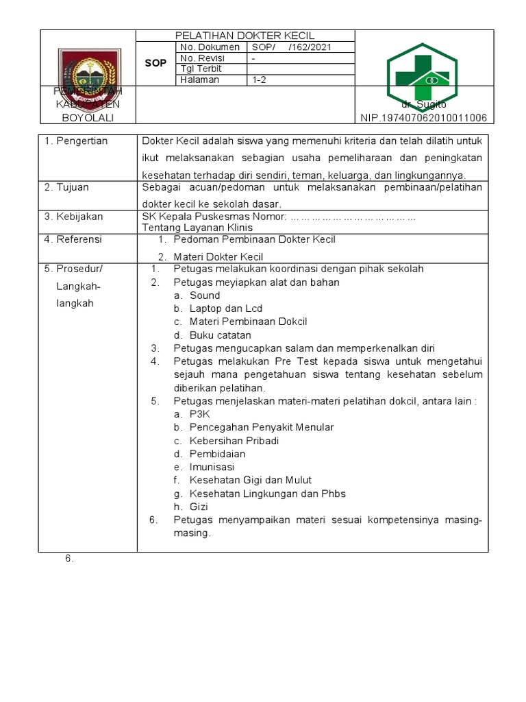 SOP Pelatihan Dokcil | PDF