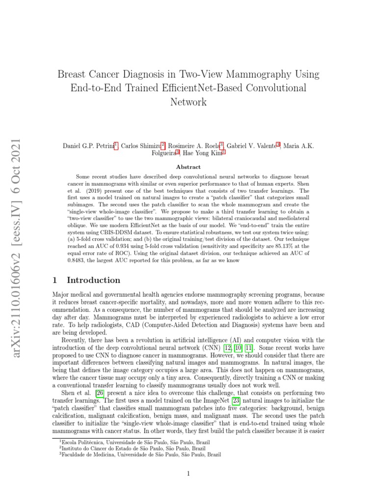 Breast Cancer Diagnosis in Two-View Mammography Using End-To-End ...