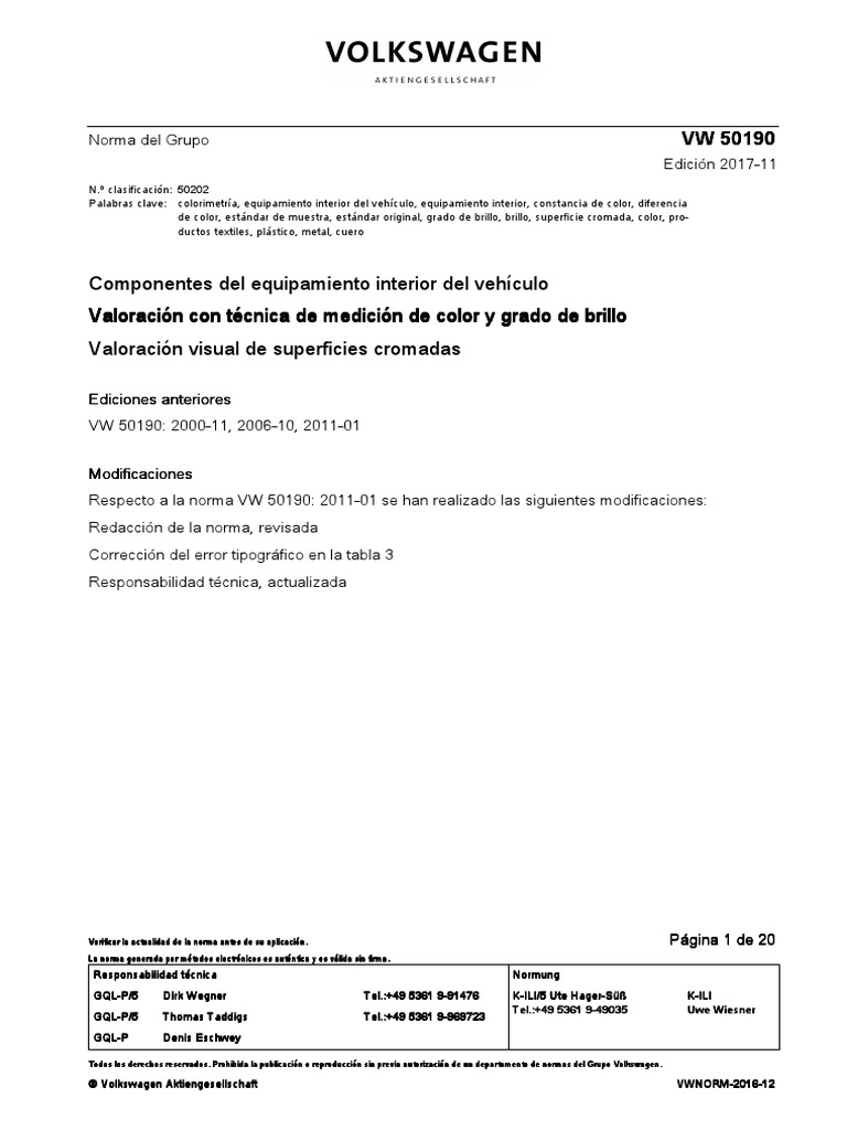 VW 50190 Es | PDF | Medición | Color
