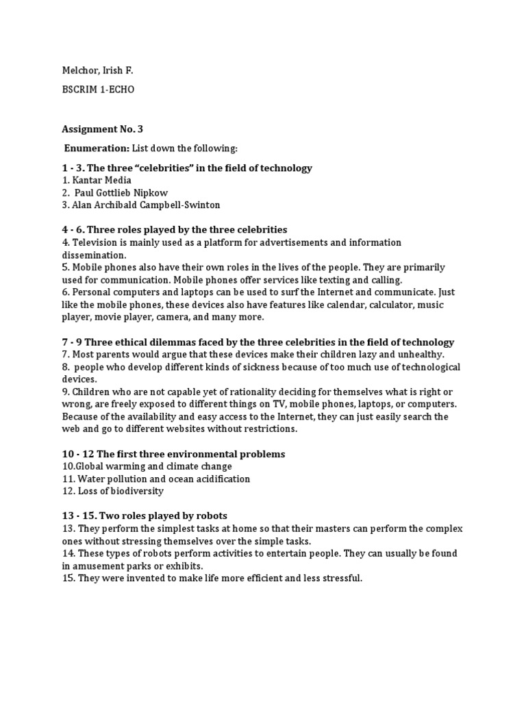 Melchor, Irish (Assignment No. 3 in STS) | PDF