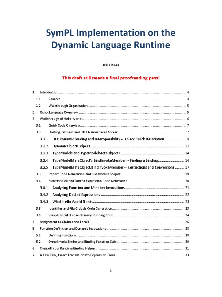 Sympl Implementation On The Dynamic Language Runtime: This Draft Still Needs A Final ...