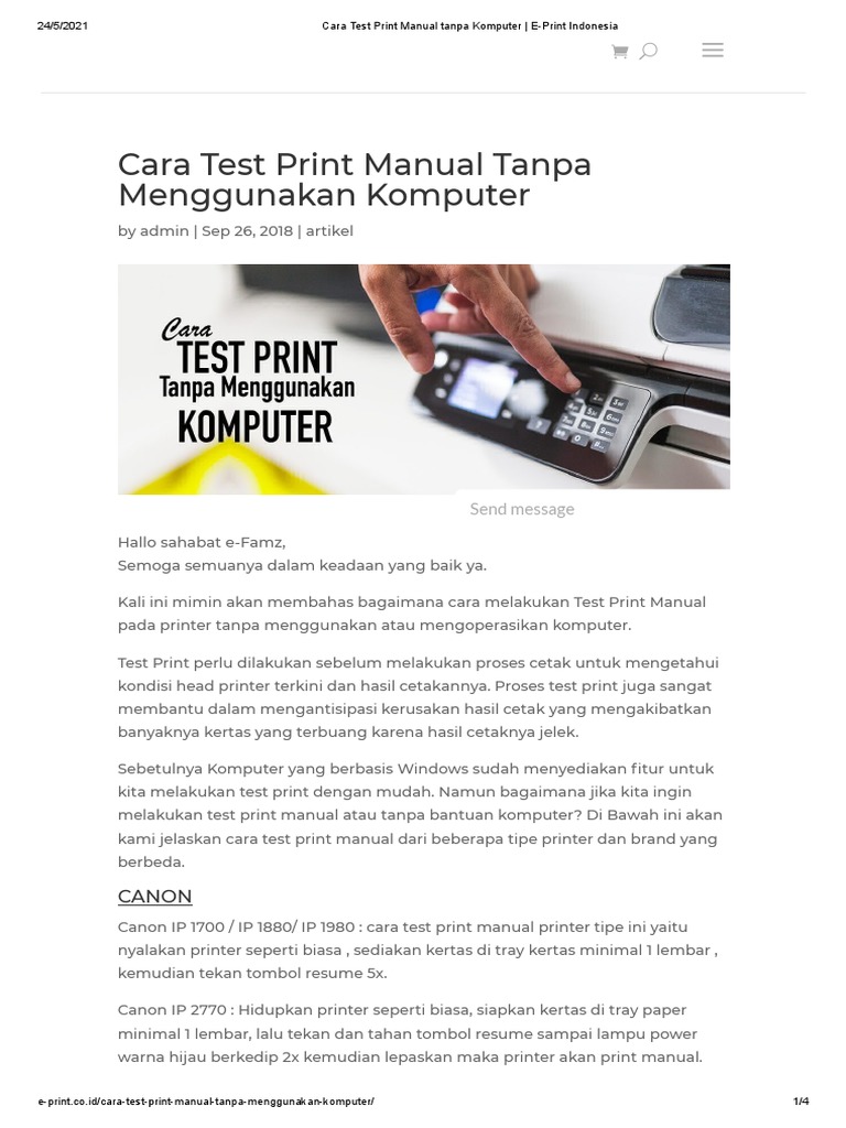 Cara Test Print Manual Tanpa Komputer - E-Print Indonesia | PDF