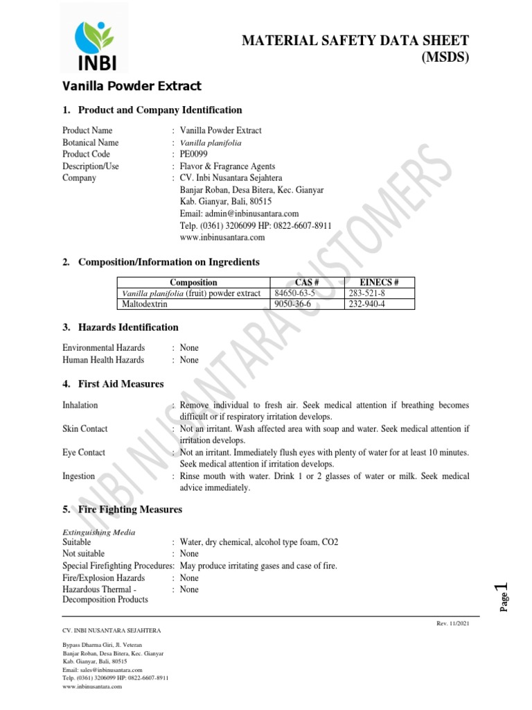 Msds Vanilla Pe | Download Free PDF | Personal Protective Equipment ...