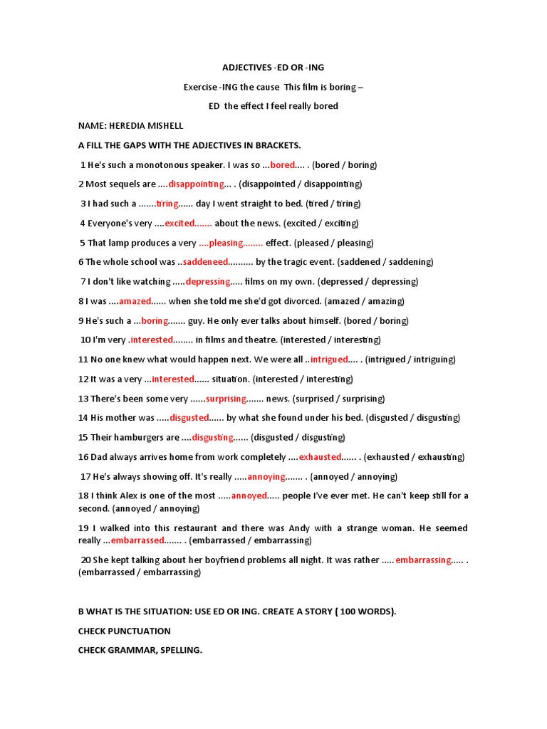 Ed or Ing Adjective - Heredia - Mishell | PDF