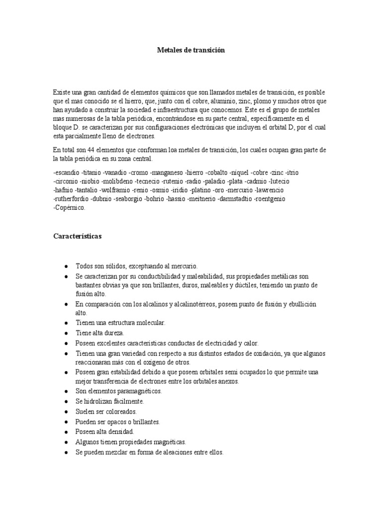 Metales de Transición | PDF | Rieles | Metales de transición