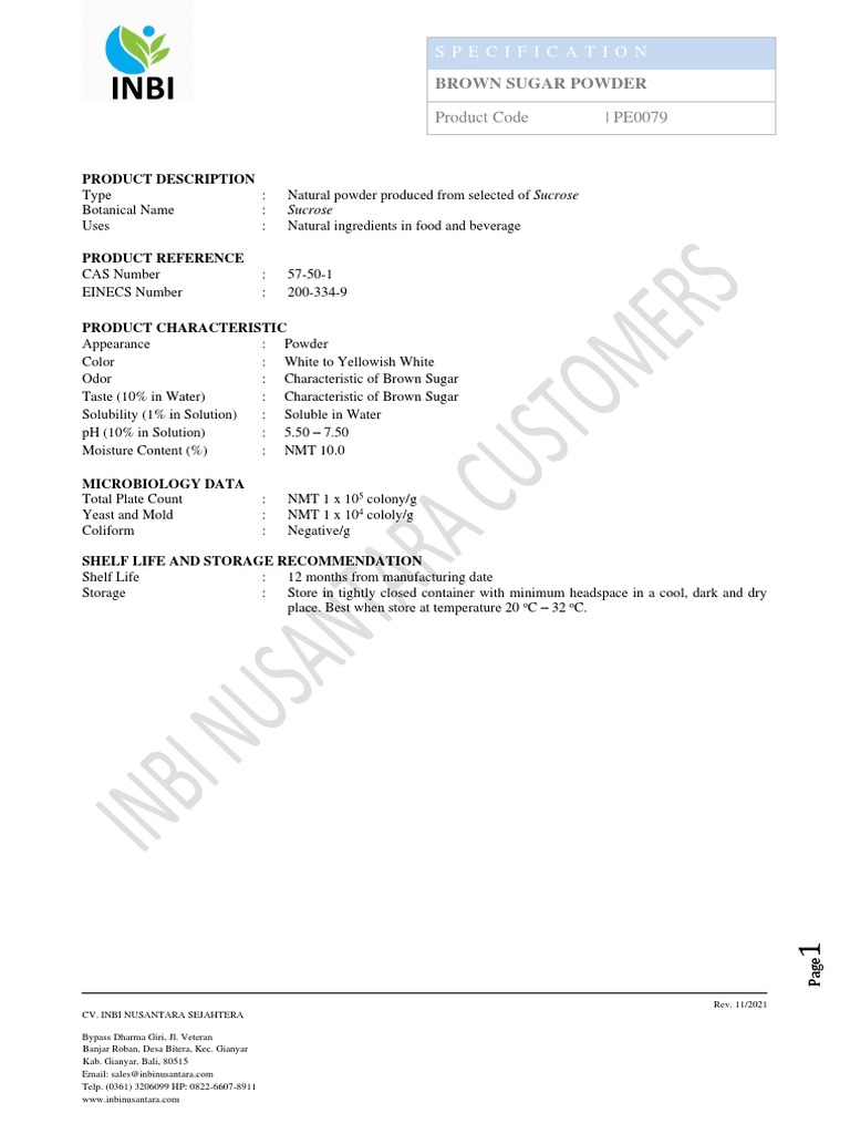 Spec Brown Sugar Powder | PDF