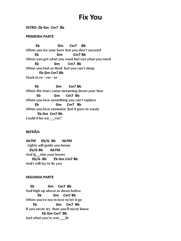 Fix You: Intro: Eb GM Cm7 BB Primeira Parte | PDF