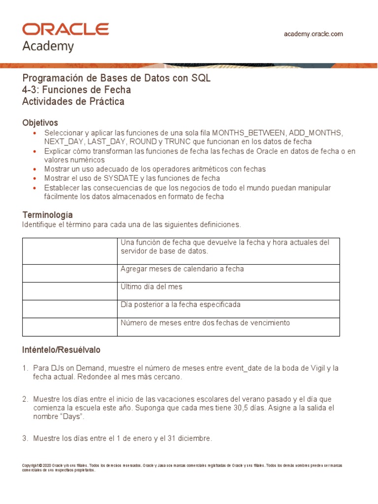 DP 4 3 Practice Esp | PDF | Oracle Corporation | SQL