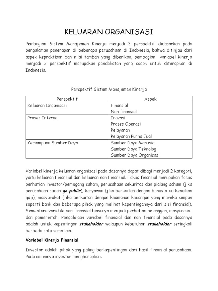 Keluaran Organisasi | PDF