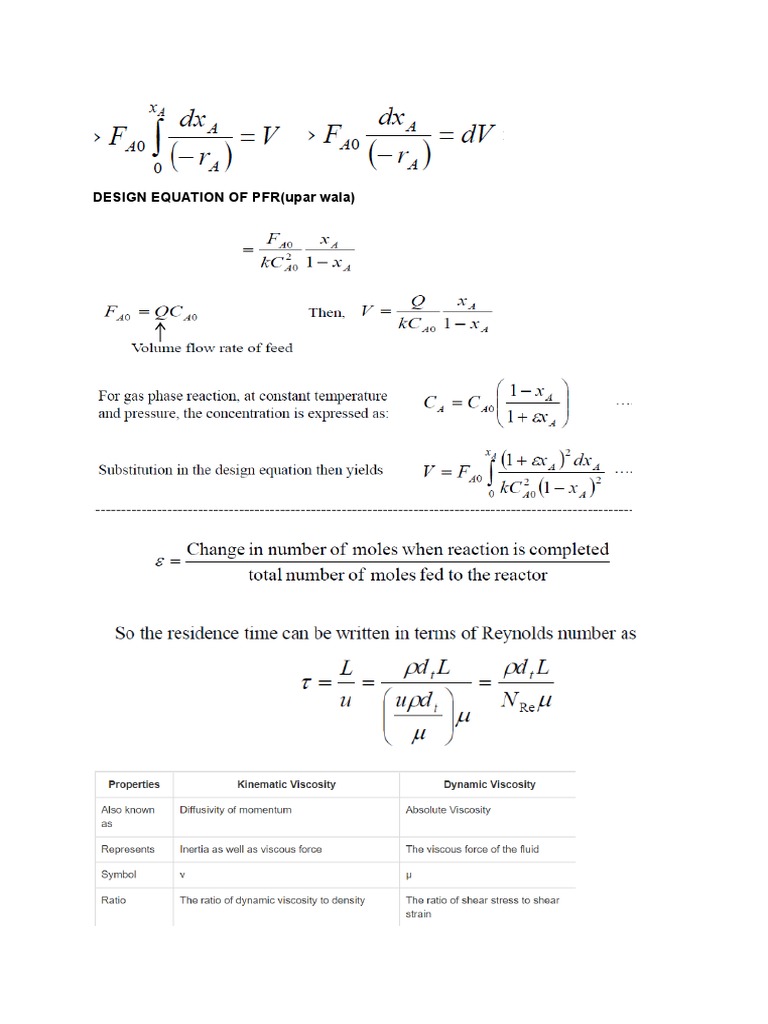 Design Equation of PFR (Upar Wala) | PDF | Diffusion | Viscosity