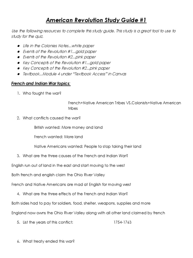 American Revolution Study Guide 1 | PDF | North America | American ...