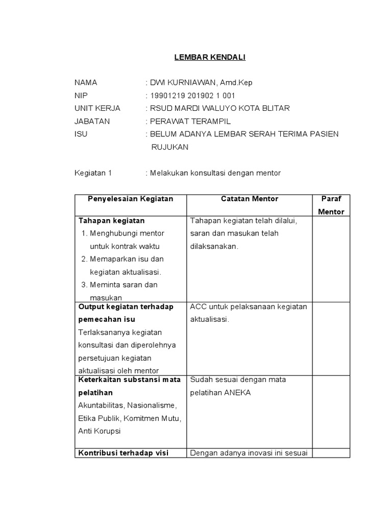 Lampiran LEMBAR KENDALI | PDF