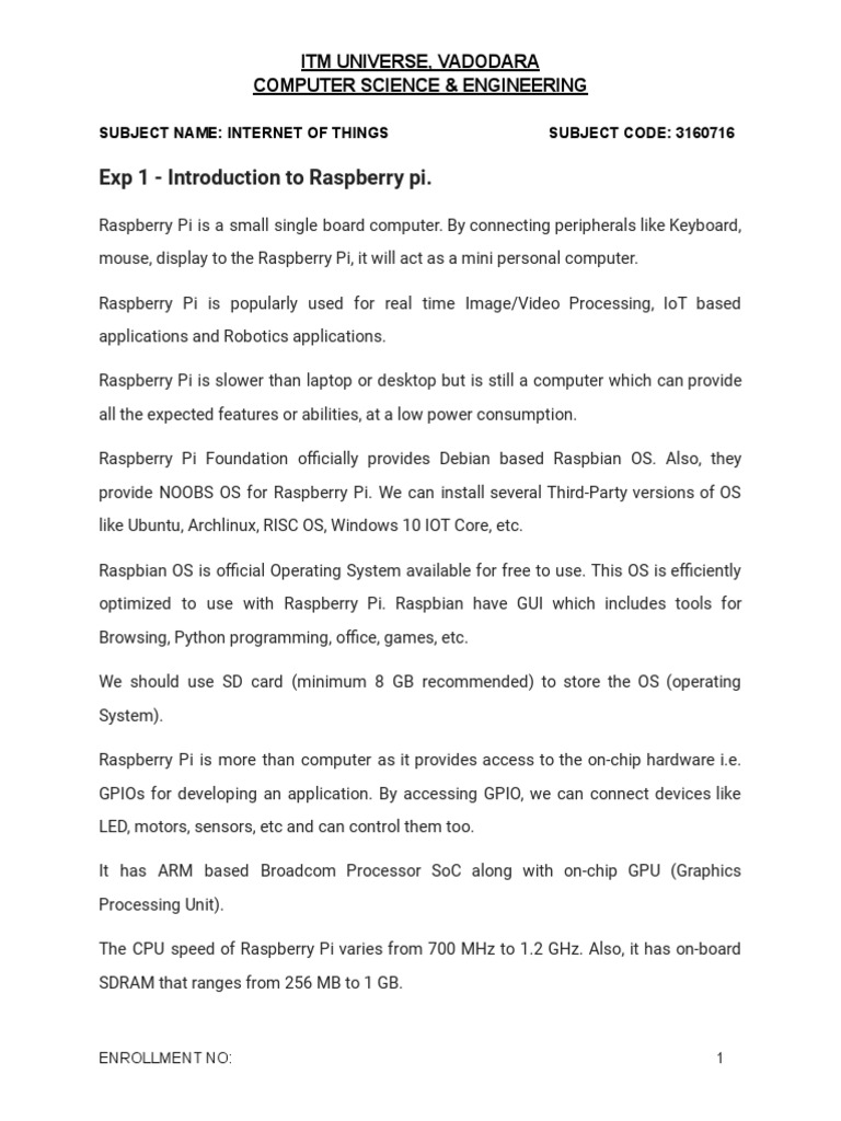 Internet of Things (IoT) Lab Manual123 | PDF | Raspberry Pi | Computer ...