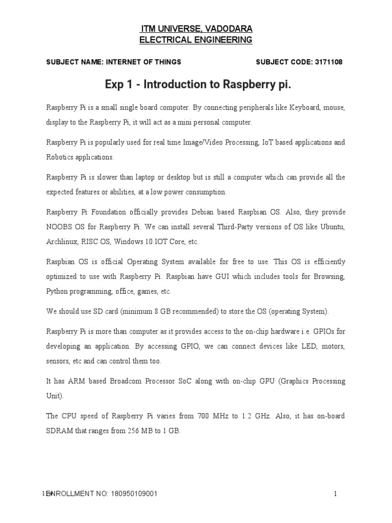 Internet of Things (IoT) Lab Manual | PDF | Raspberry Pi | Electrical ...