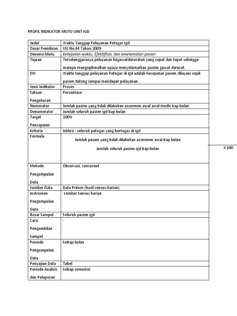 Profil Indikator Mutu Igd | PDF