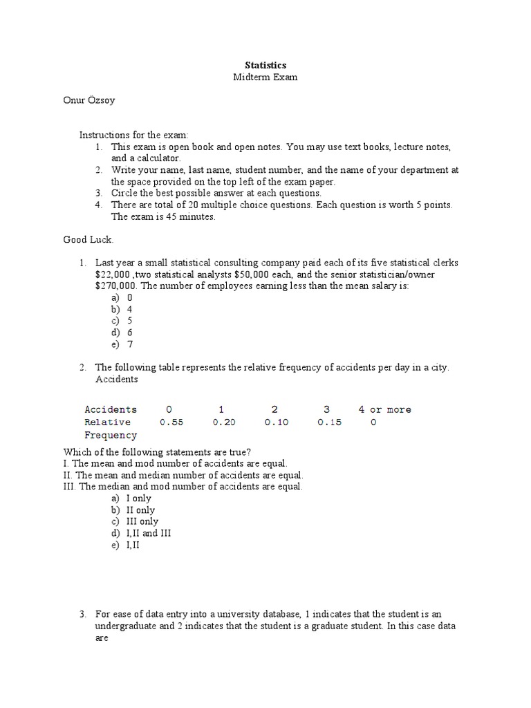 Midterm Exam Statistics Review Pdf Statistics Level Of Measurement
