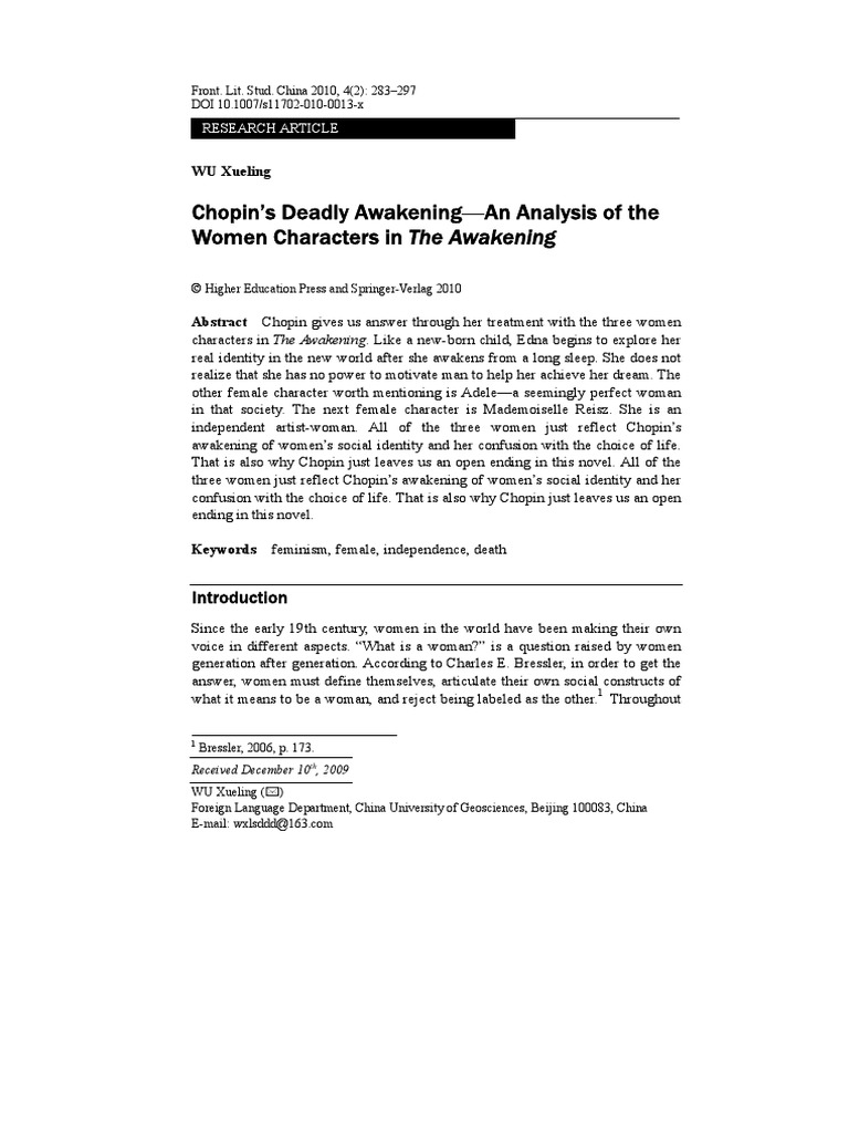 Chopin Deadly Awakening An Analysis of The Women Characters in The ...