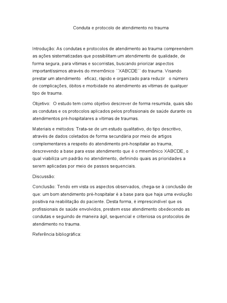 Conduta e Protocolo de Atendimento No Trauma (Resumo) | PDF