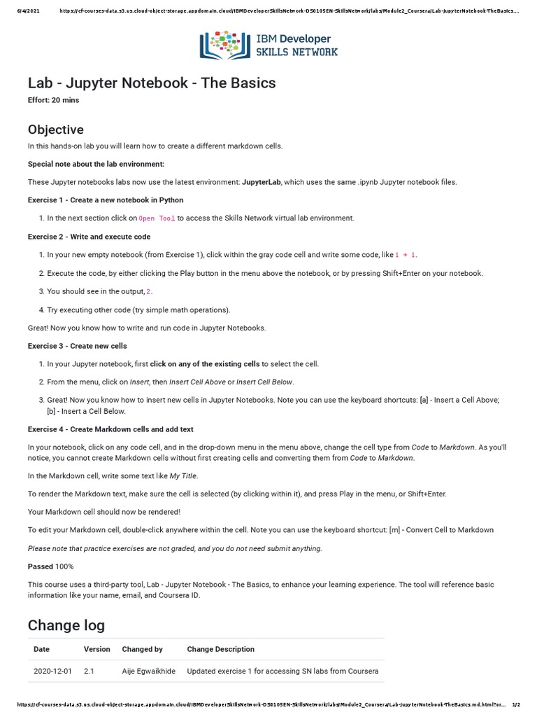 Lab Jupyter Notebook The Basics Objective Pdf Computing System Software